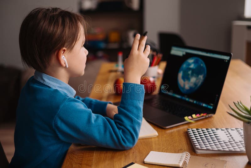 Online Learning, Boy Using Laptop Stock Image - Image of hand, internet ...