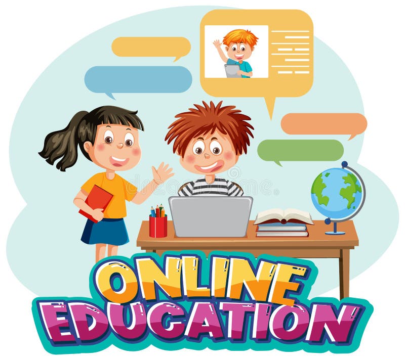 Online Learning with Cartoon Character Stock Vector - Illustration of ...