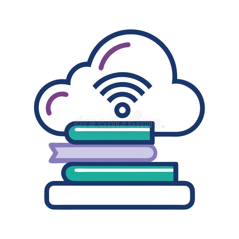 Online Learning Cloud and Book Stack Icon, Digital Library Concept ...