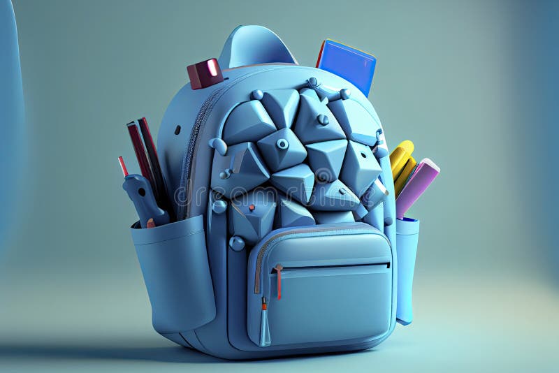 Online Learning Concept Blue Backpack with School Supplies 3d Render on ...