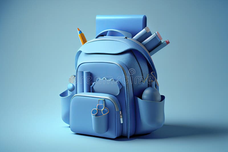 Online Learning Concept Blue Backpack with School Supplies 3d Render on ...