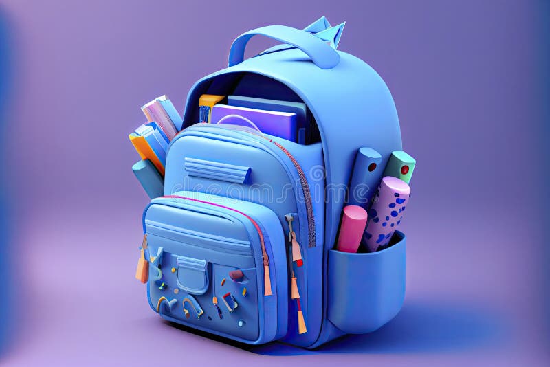 Online Learning Concept Blue Backpack with School Supplies 3d Render on ...
