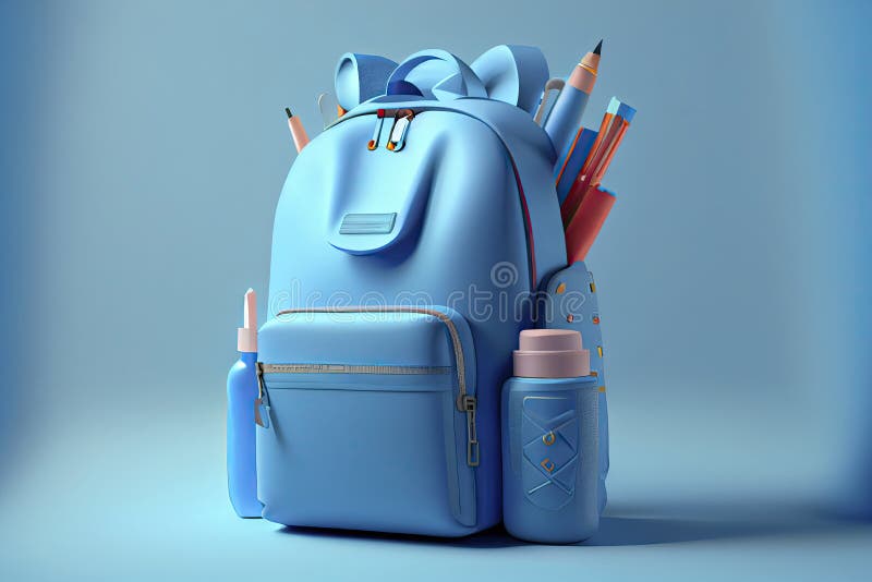 Online Learning Concept Blue Backpack with School Supplies 3d Render on ...