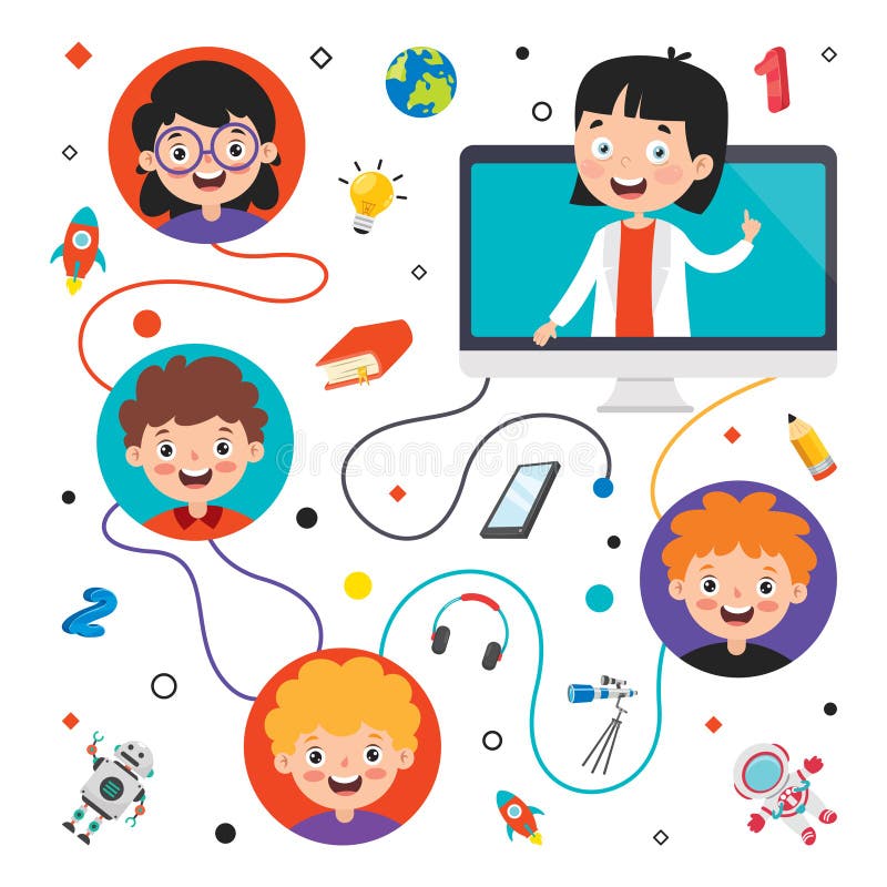 Online Learning Concept with Cartoon Character Stock Vector ...