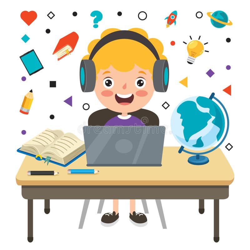 Online Learning Concept with Cartoon Character Stock Vector ...