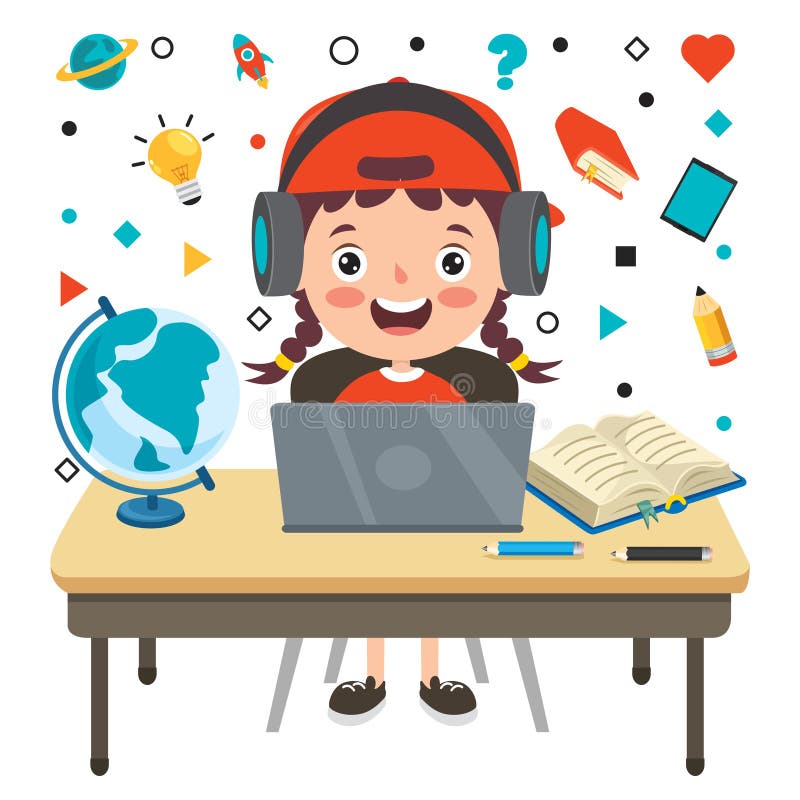 Online Learning Concept With Cartoon Character Stock Vector ...