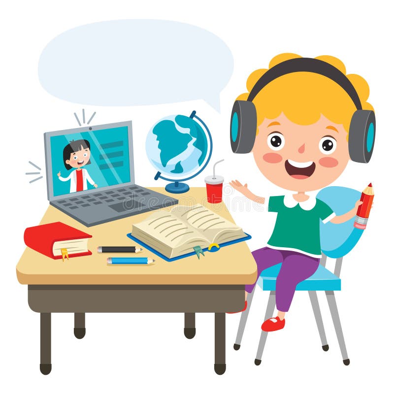 Online Learning Concept with Cartoon Character Stock Vector ...