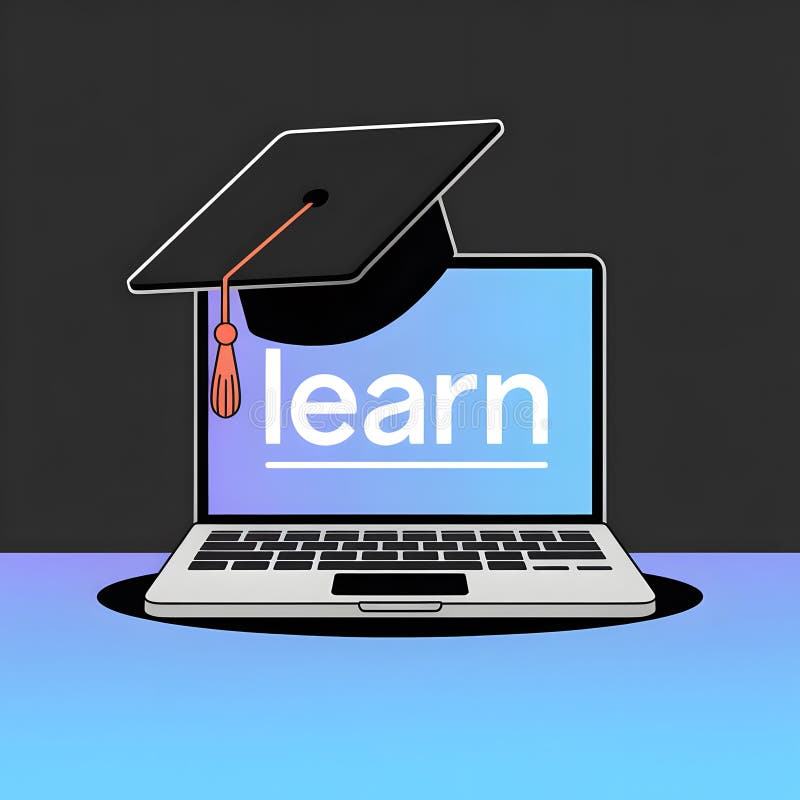 Online Learning Concept Illustrated a Laptop Computer with a Graduation ...