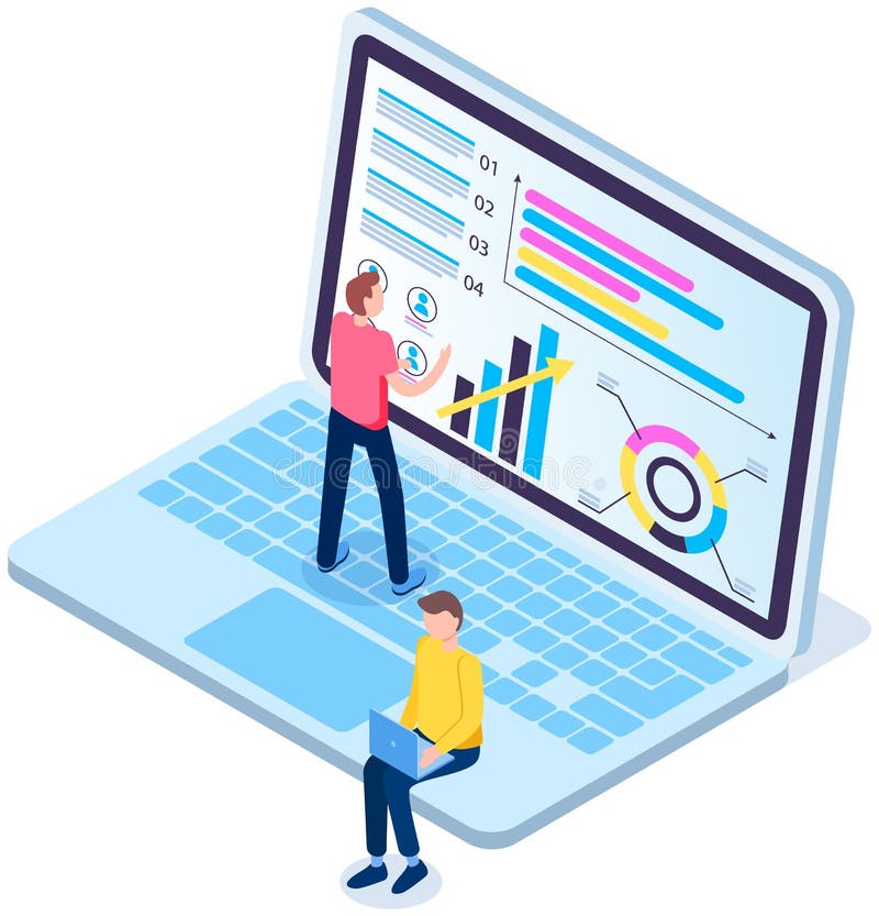 Online Learning Concept. Man Studies Statistics and List of Points ...