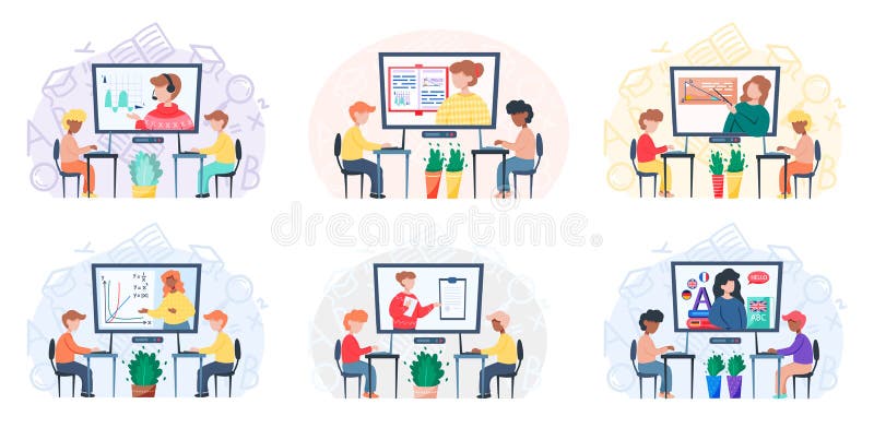 Online Learning Concept, Teacher of Math at Computer Screen and Pupil ...