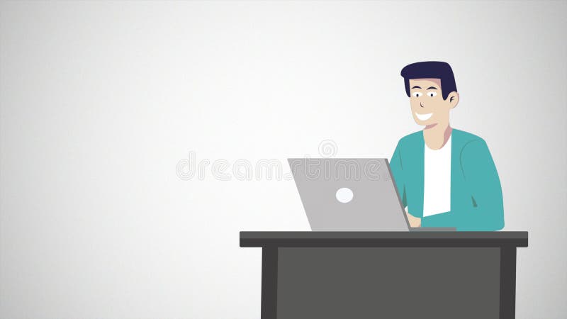 Online Learning. 2d Animation of Young Student Learning at Home ...