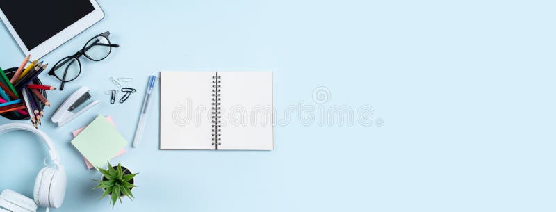 Online Learning and Back To School Design Concept. Top View of Student ...