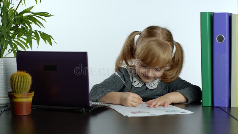 Online Learning, Distance Education, Lesson at Home. Girl Doing School ...