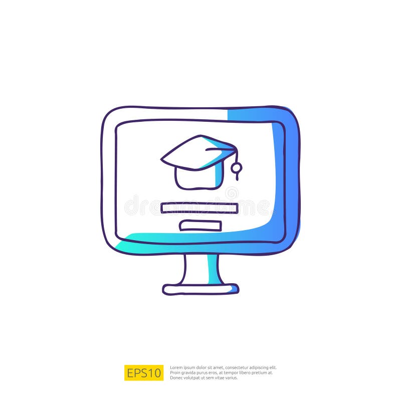 Online Learning Doodle Icon for Education and Back To School Concept. E ...