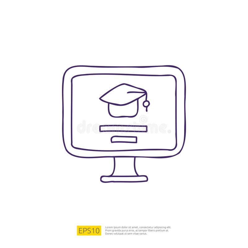 Online Learning Doodle Icon for Education and Back To School Concept. E ...