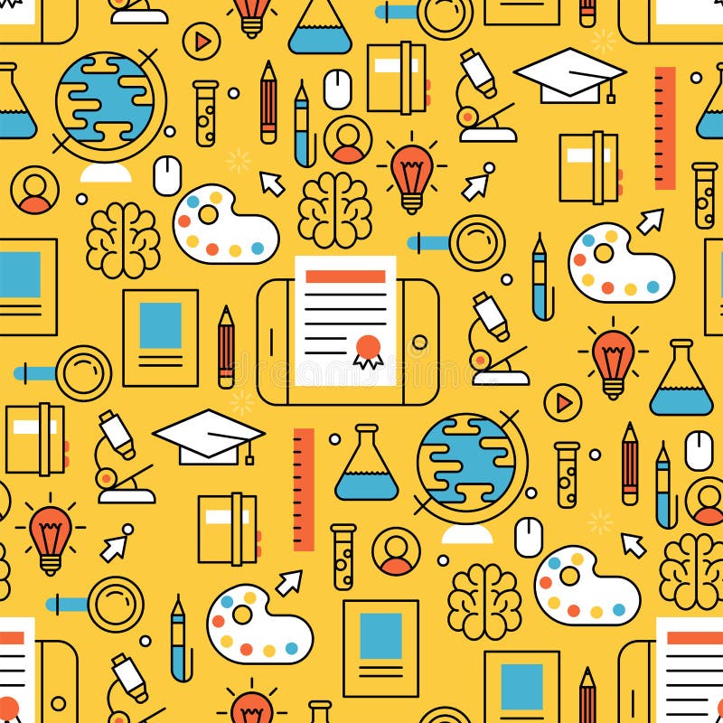 Online Learning Flat Design Distant Education Seamless Pattern Background Training Store ...