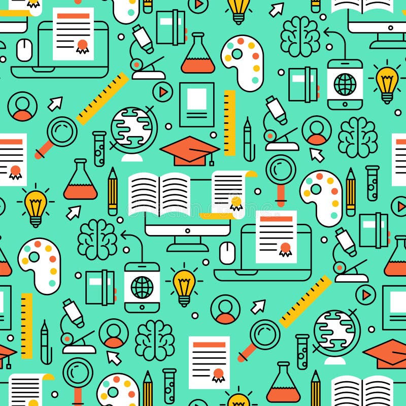 Online Learning Flat Design Distant Education Seamless Pattern ...