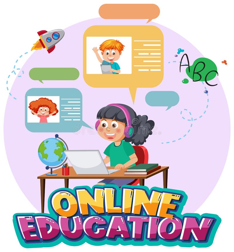 Online Learning with a Girl Cartoon Character Stock Vector ...