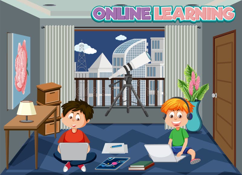 Online learning at home stock vector. Illustration of clipart - 256654669