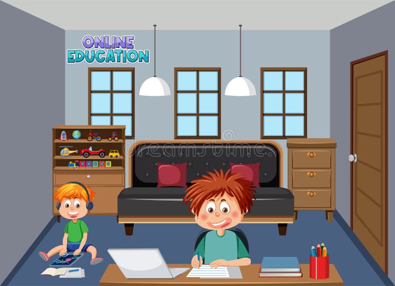 Online learning at home stock vector. Illustration of school - 256887662