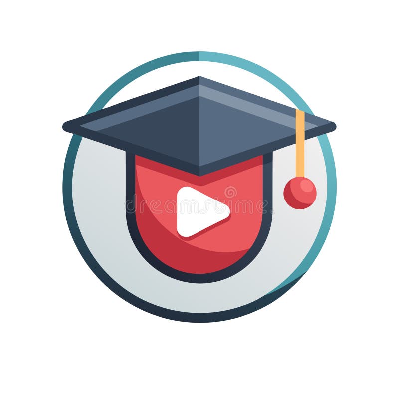 Online Learning Icon with Graduation Cap and Play Button for Education ...