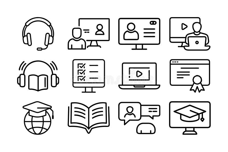 Online Learning Icons Set for Educational Resources Stock Vector ...