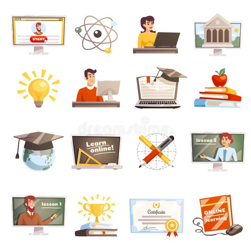 Online Learning Icons Set stock vector. Illustration of diploma - 210795484