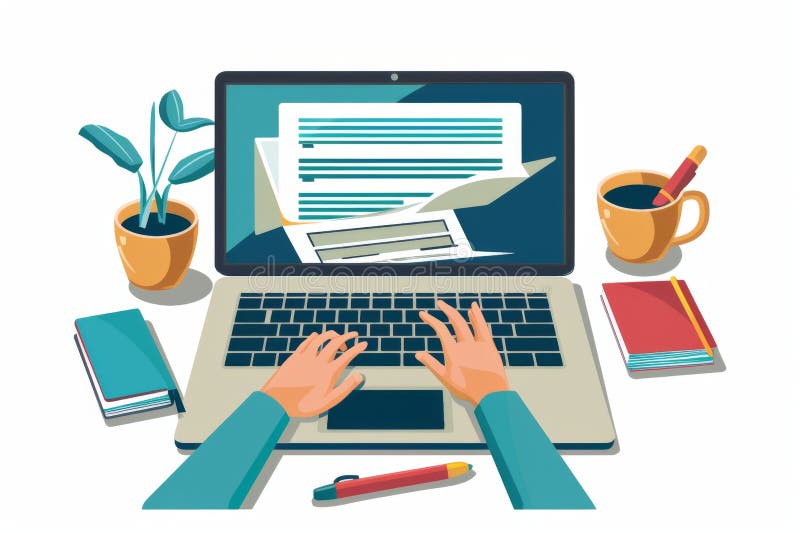 Online Learning on Laptop Screen Stock Illustration - Illustration of ...