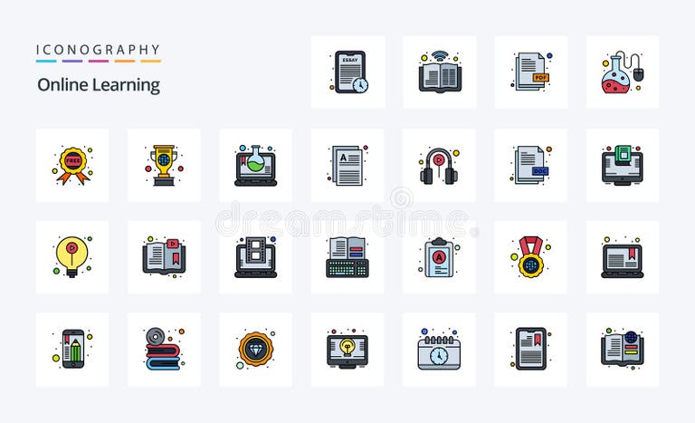 25 Online Learning Line Filled Style Icon Pack. Vector Iconography ...