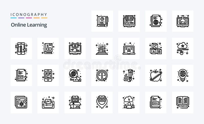 25 Online Learning Line Icon Pack Stock Vector - Illustration of ...
