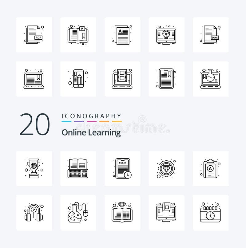20 Online Learning Line Icon Pack Like Check List Study Keyboard Value ...