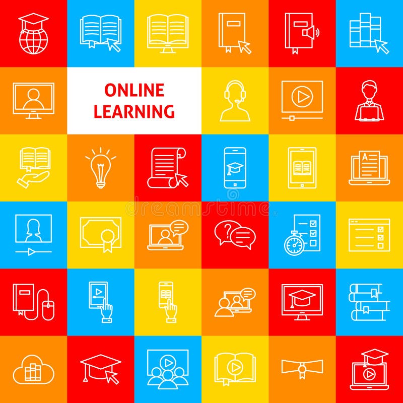 Online Learning Line Icons stock vector. Illustration of learning ...