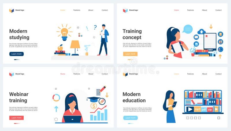 Online Learning, Modern Education and Knowledge Set, Students Work with ...