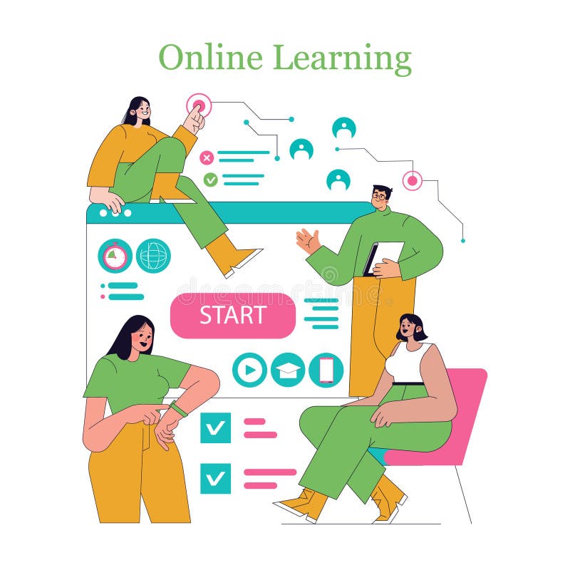 Online Learning. Flat Vector Illustration Stock Vector - Illustration ...