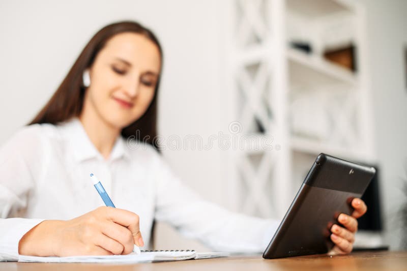 Student Using Tablet for Watching Online Lectures Stock Image - Image ...