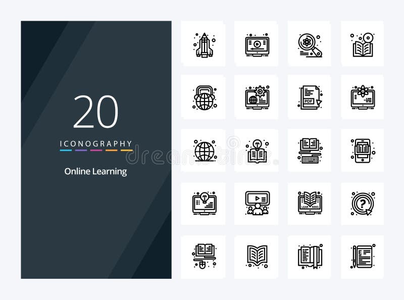 20 Online Learning Outline Icon for Presentation Stock Vector ...