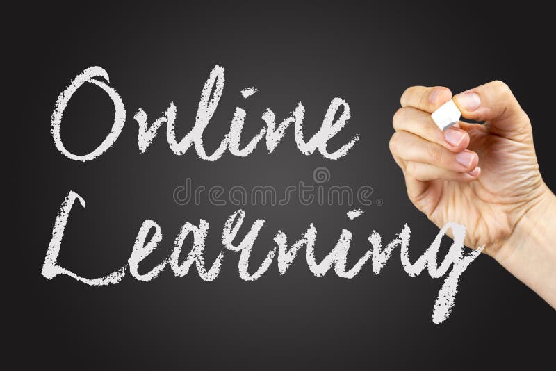 Online Learning Phrase on a Blackboard, Written with White Chalk Stock ...