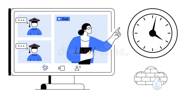 Online Learning Session with Virtual Teacher and Students on Screen ...