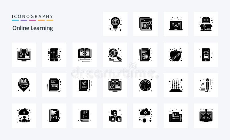 25 Online Learning Solid Glyph Icon Pack. Vector Icons Illustration Stock Vector - Illustration ...