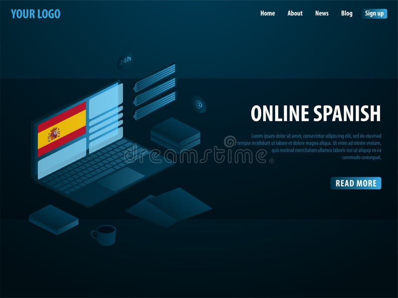 Online Learning Spanish. Education Concept, Online Training ...