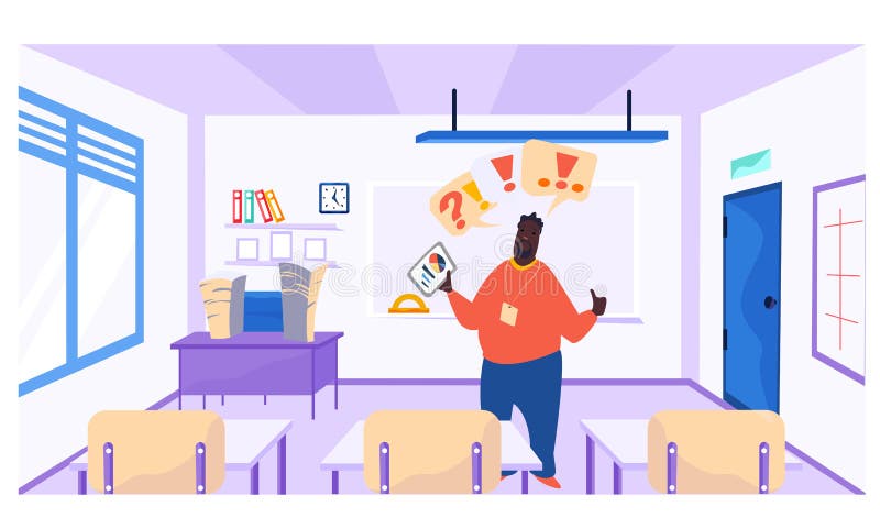 Online Learning. Teacher with Summary in Empty Class without Students ...