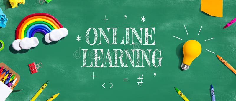 Online Learning Theme with School Supplies - Flat Lay Stock Image ...