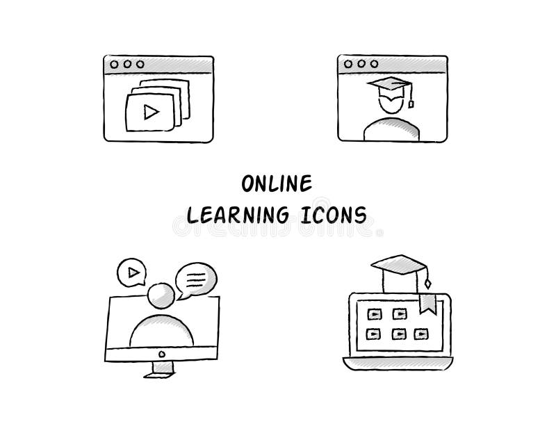 Online Learning Vector Icons: Editable Stroke Set. Online Tutoring ...