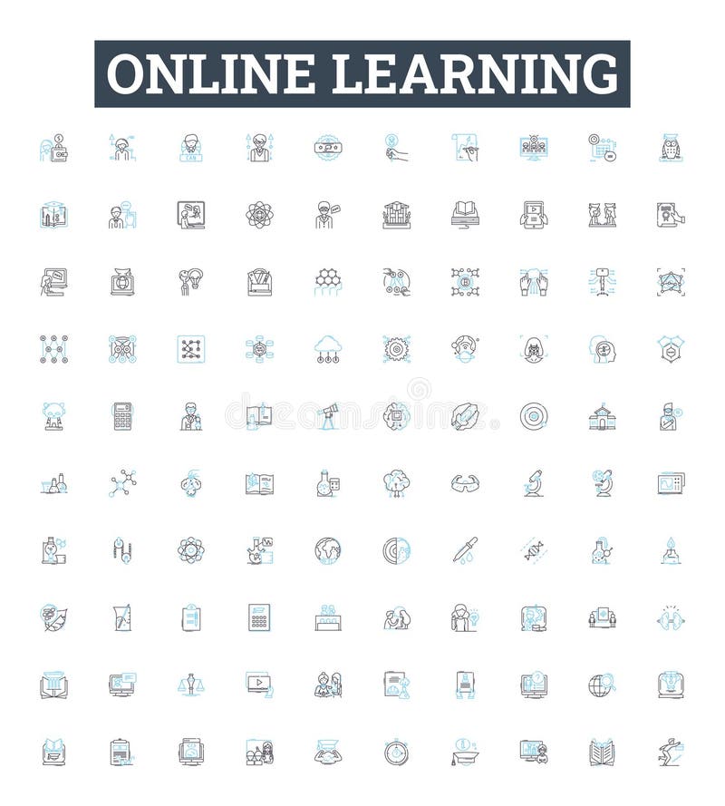 Online Learning Vector Line Icons Set. ELearning, Virtual, Remote ...