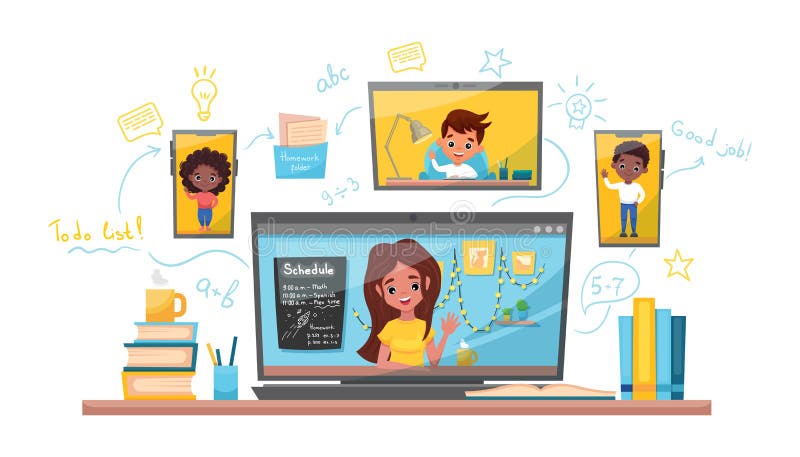 E-learning Online Education Concept Illustration. Online Teacher on ...