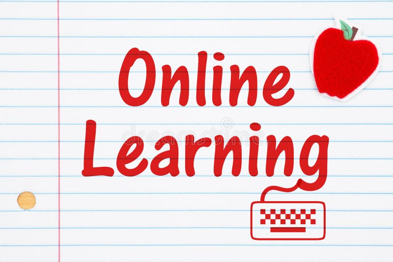 Online Learning Words and with a Red Apple on Lined Paper Stock Photo ...