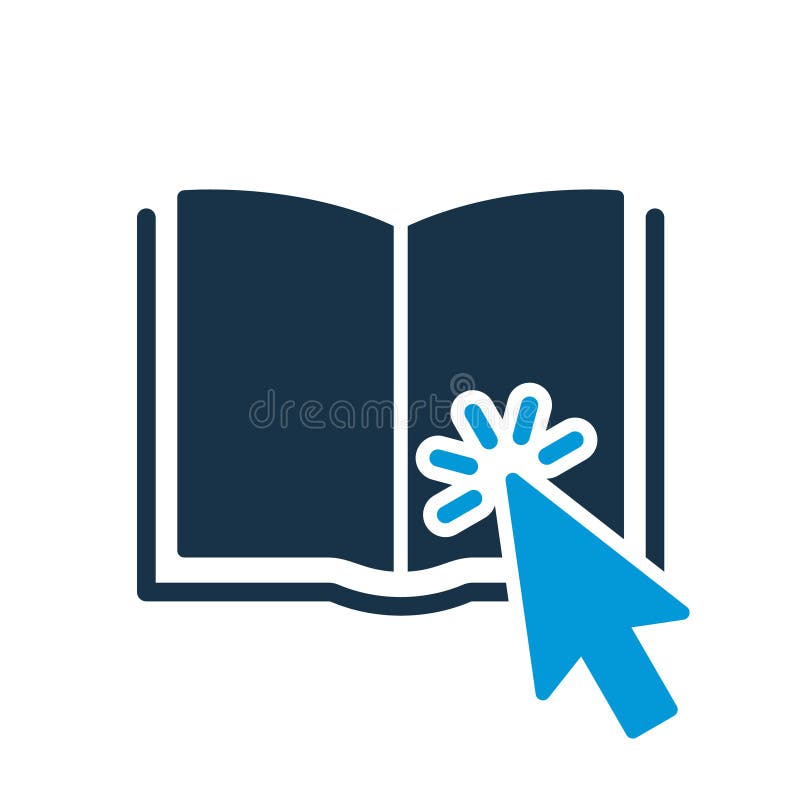 Online Library Application Silhouette Icon. Mouse Pointer with Open E ...