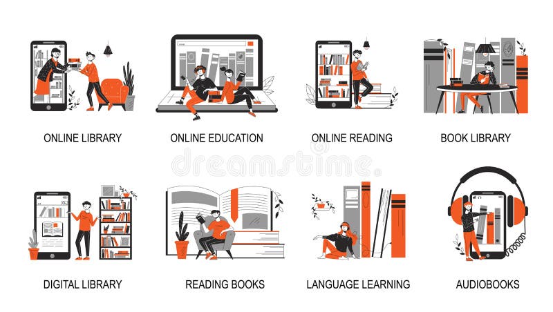Online Library Composition Set Stock Vector - Illustration of ebook ...