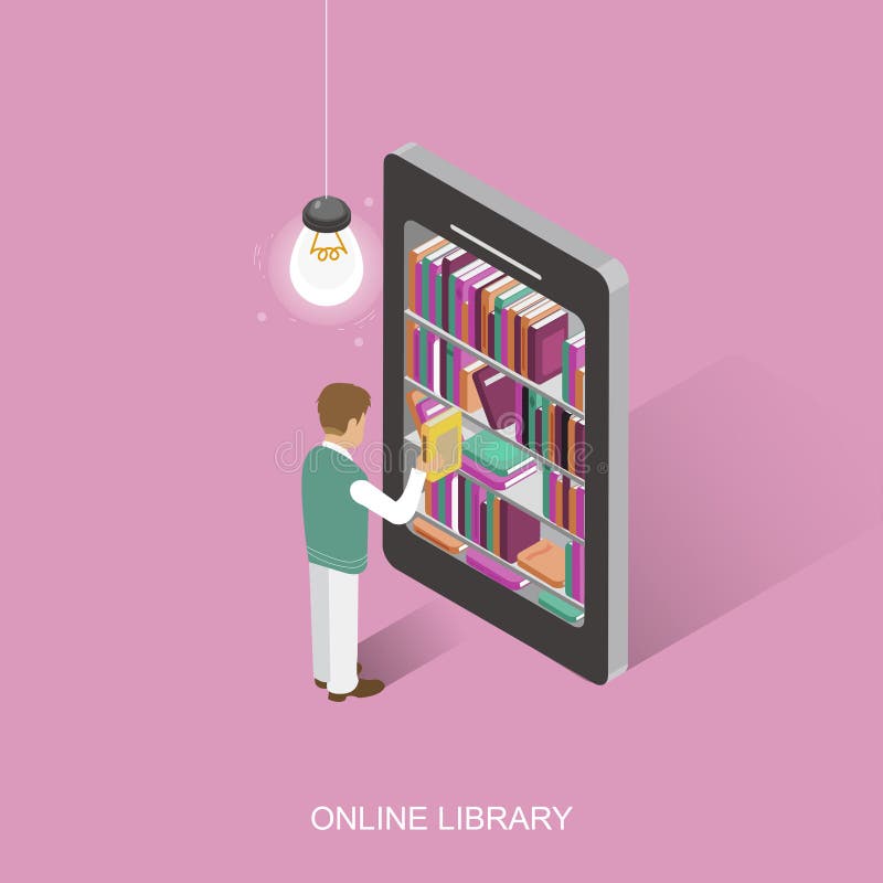 Books Online Library Isometric 3d Flat Concept Stock Vector ...