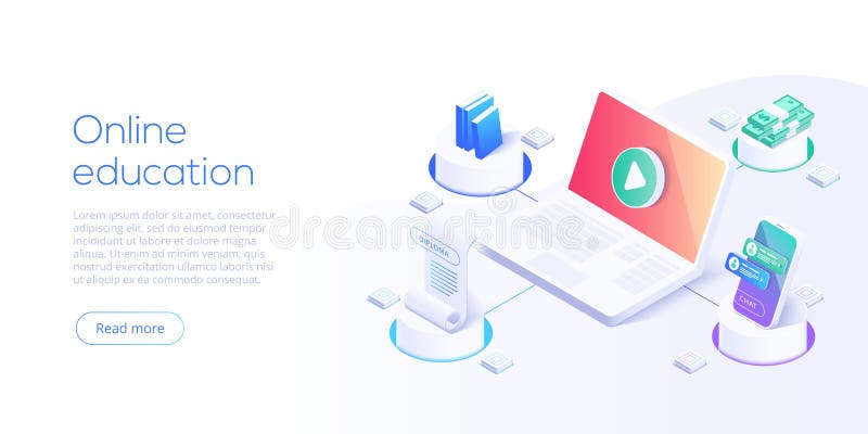 Online Library or Ebook Concept Vector Illustration in Isometric Design ...